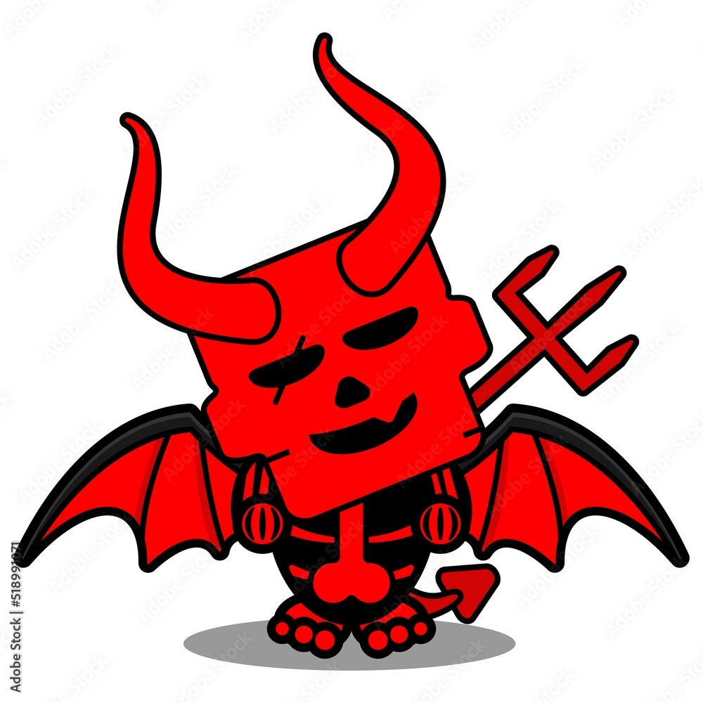 cartoon vector mascot character red devil skull cute walking zombie ...