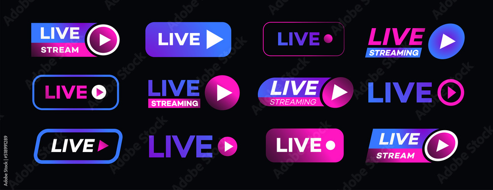Vector live streaming icon set neon style isolated on transparent ...