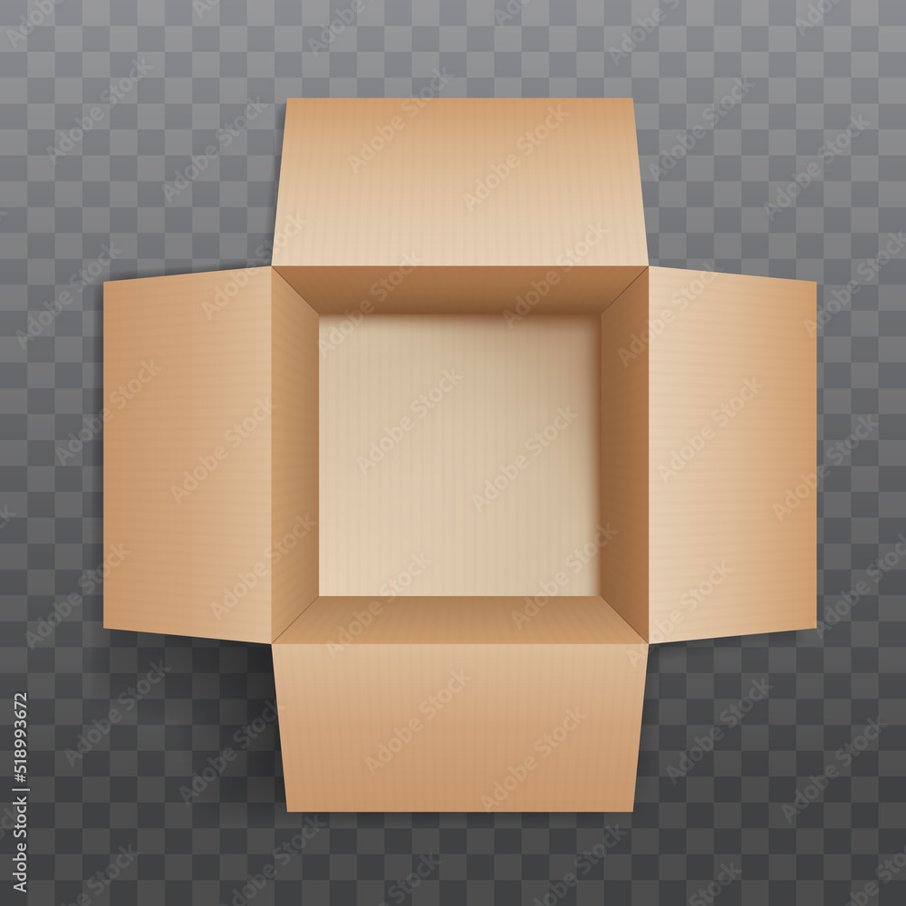 Mockup of a realistic cardboard box in an open form isolated on a ...