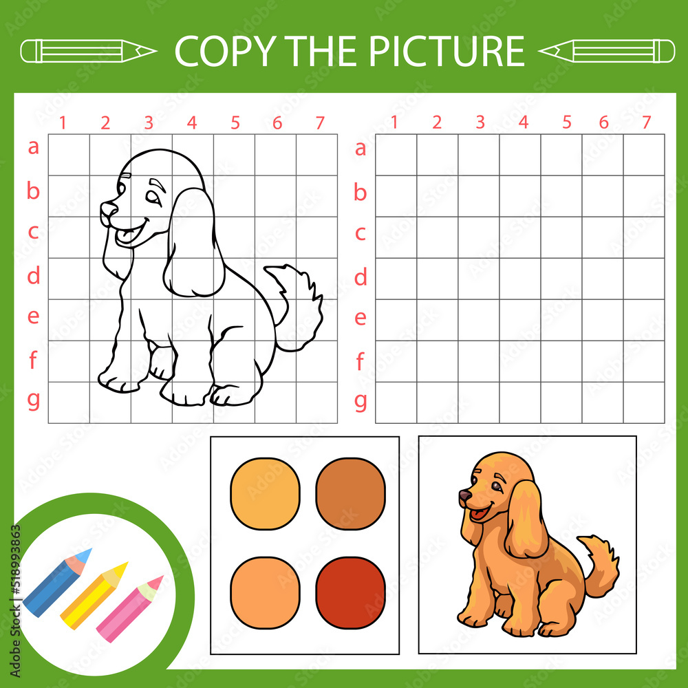 Copy drawing of dog. Kids activity page and draw worksheet with cute ...