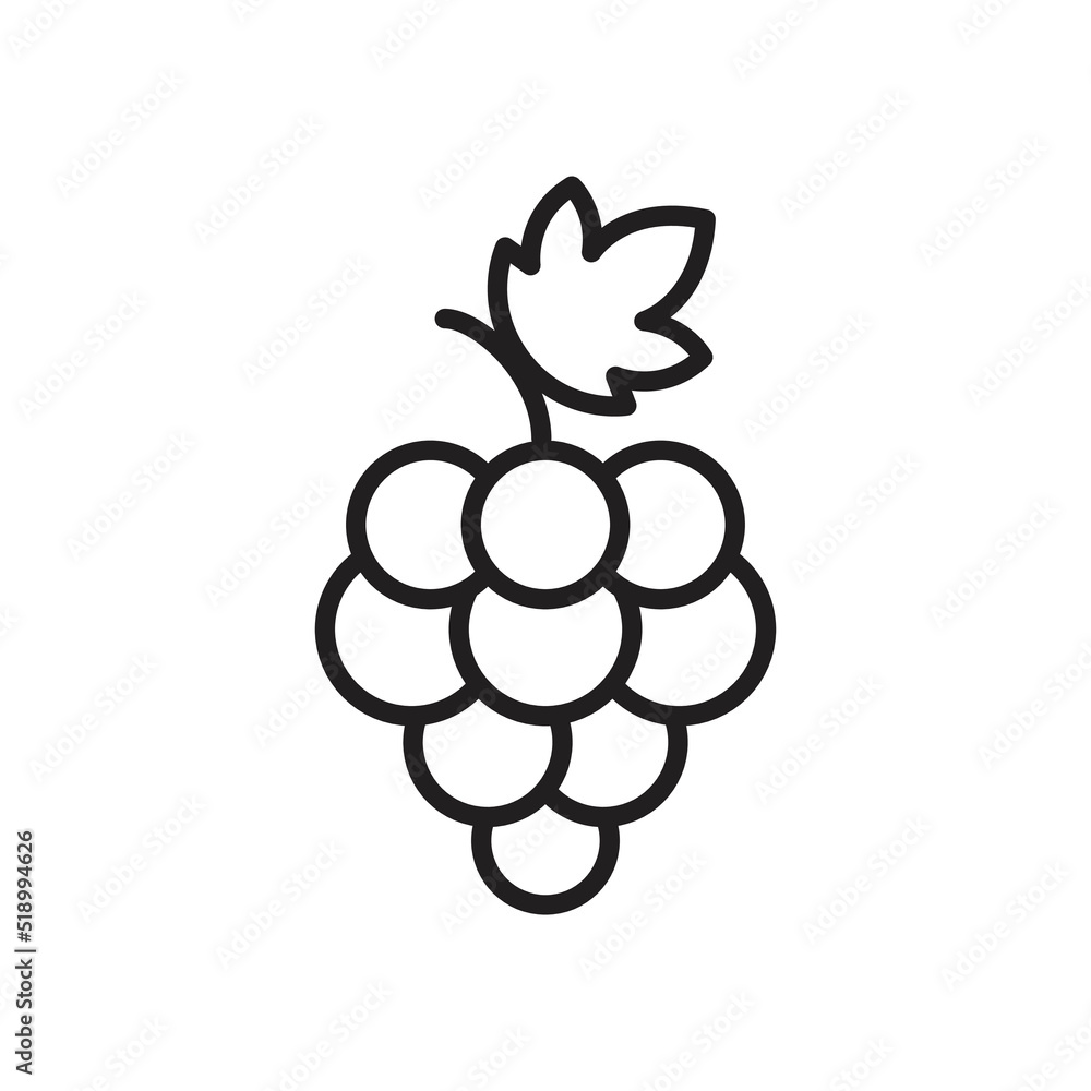 Grape Icon Food Fruits, bunches of grapes icons editable stroke, flat ...