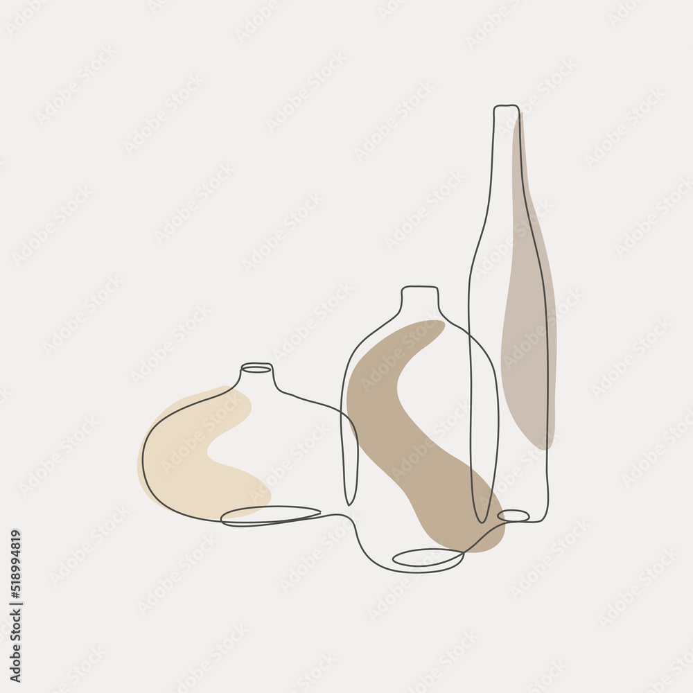 Pottery, One Line Illustration, Vases and Bottle, Beige Aesthetic ...