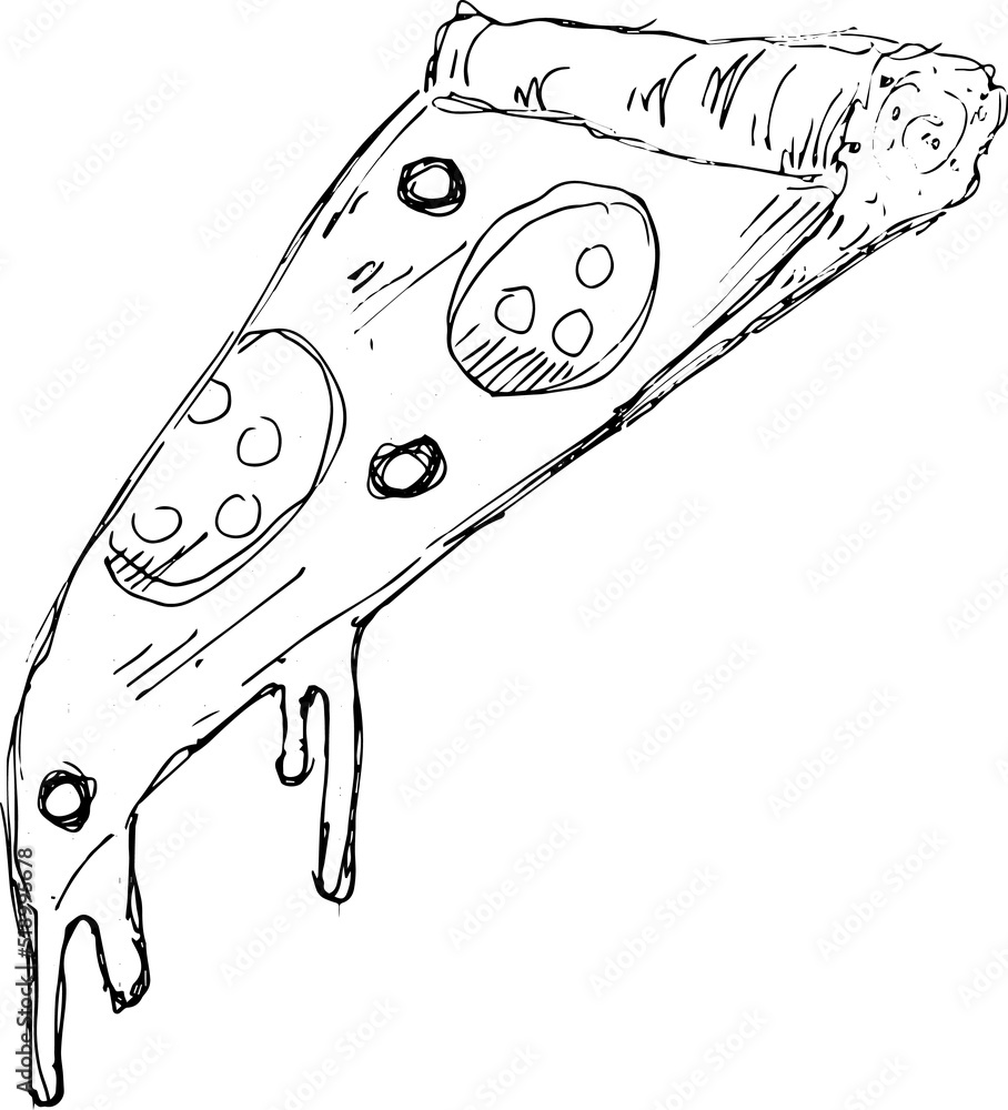 Pizza coloring book with dripping cheese. Vector illustration. Stock ...