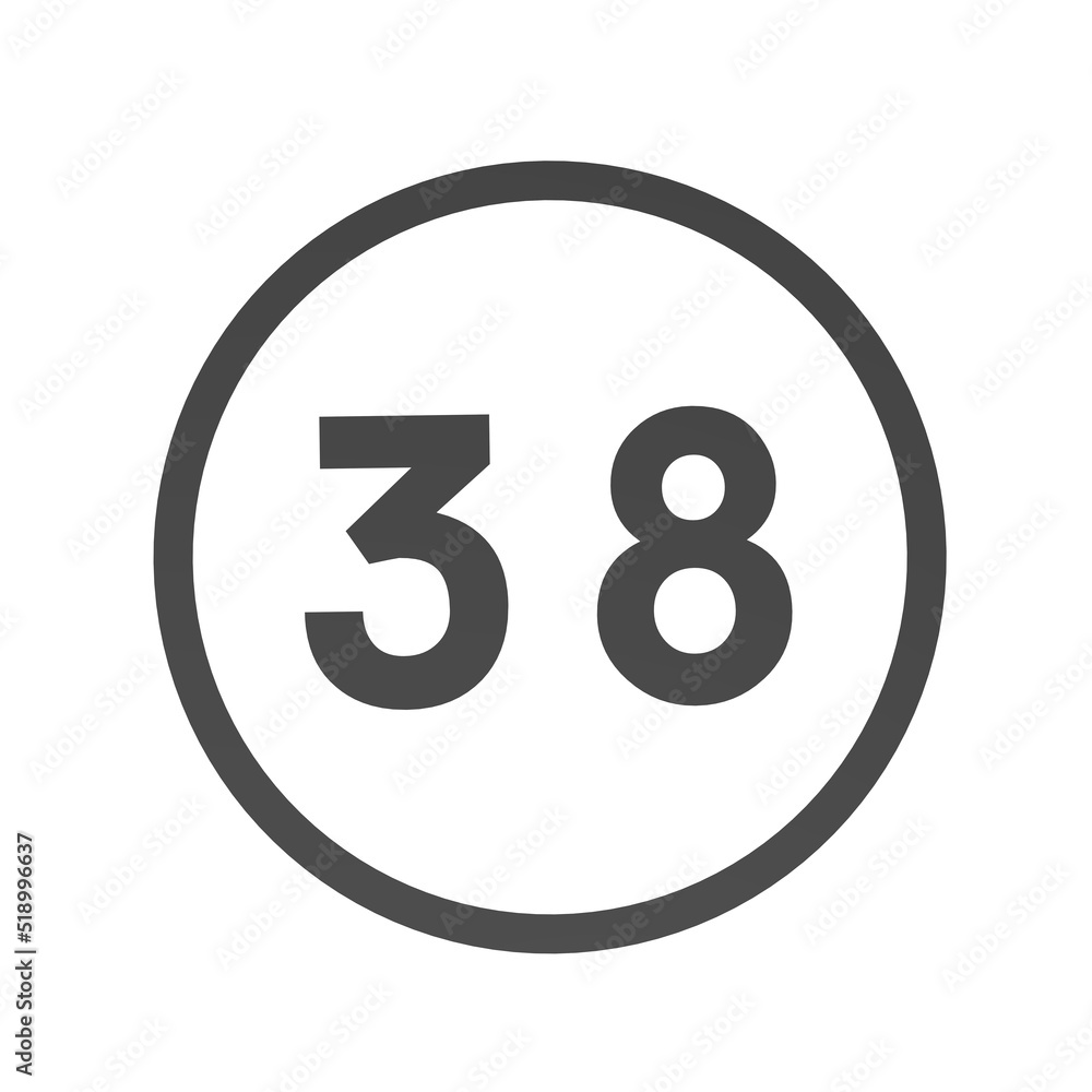 Gray number 38 in a circle on a white background. Numbers and numbers ...