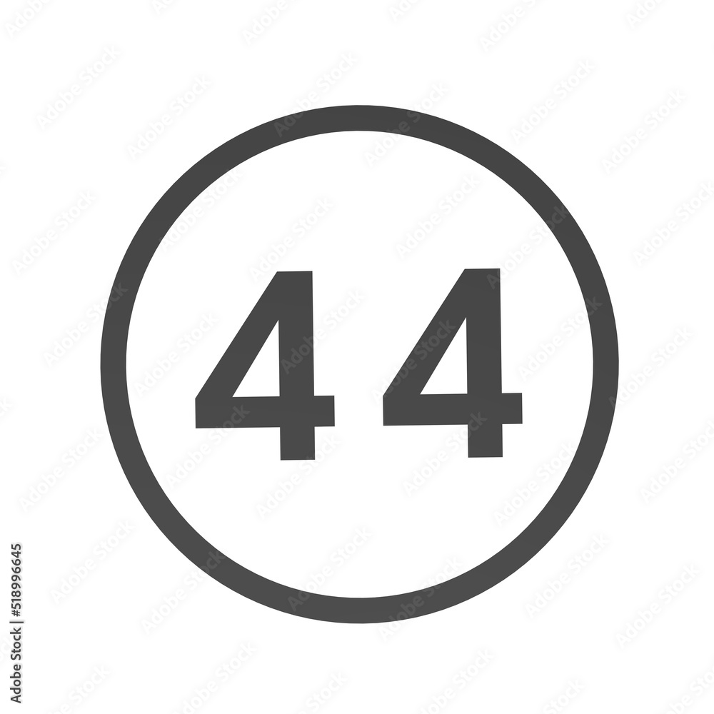 Gray number 44 in a circle on a white background. Numbers and numbers ...