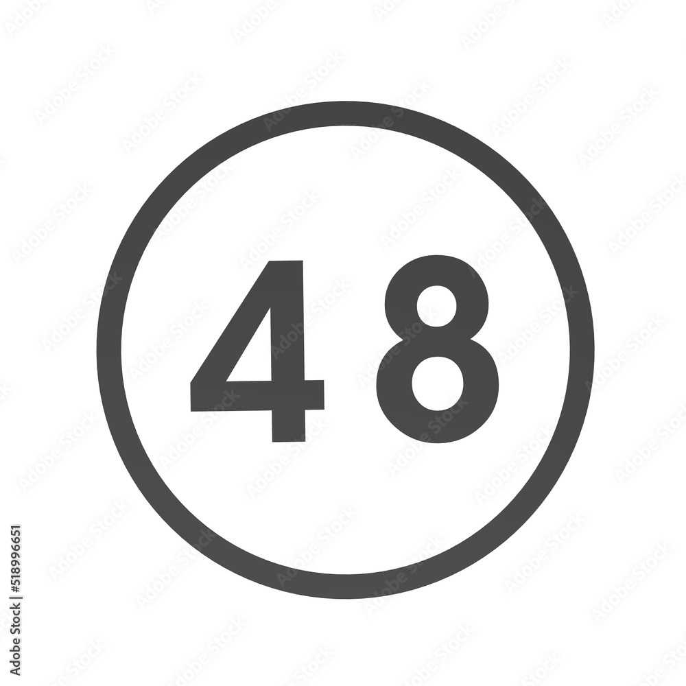 Gray number 48 in a circle on a white background. Numbers and numbers ...