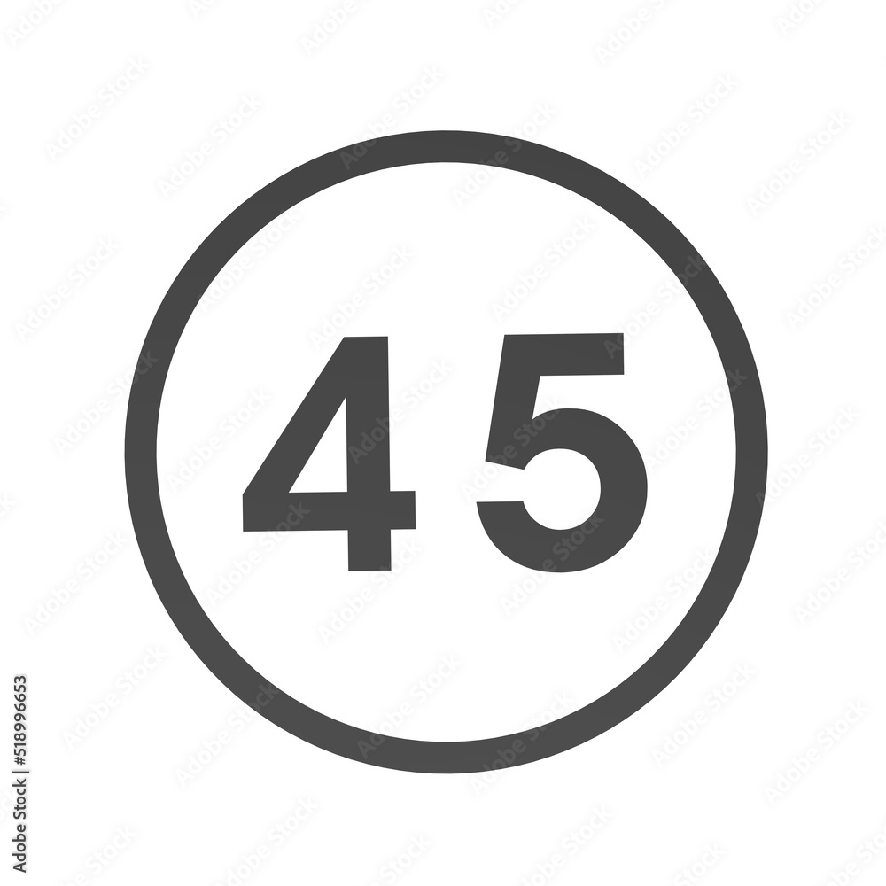 Gray number 45 in a circle on a white background. Numbers and numbers ...