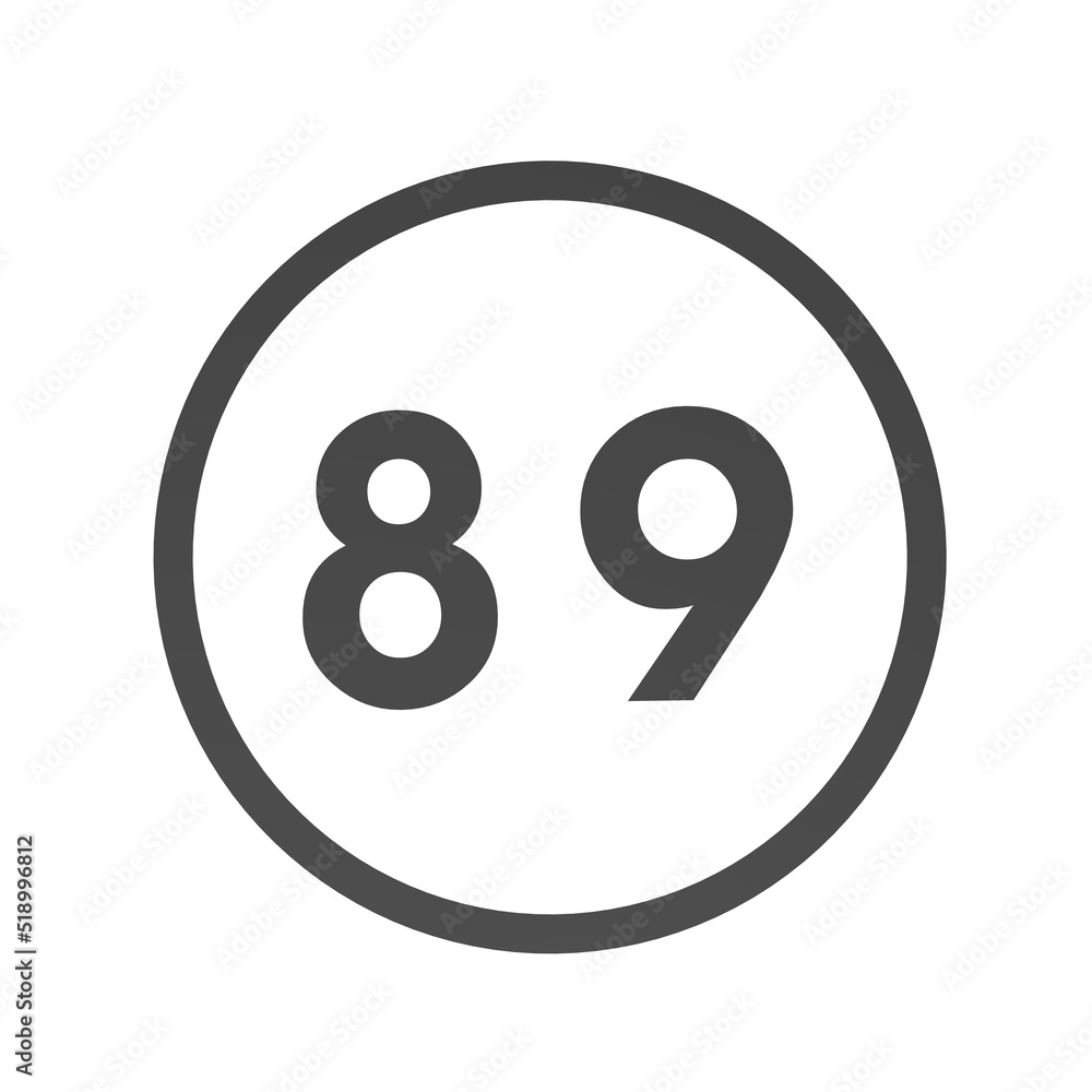 Gray number 89 in a circle on a white background. Numbers and numbers ...