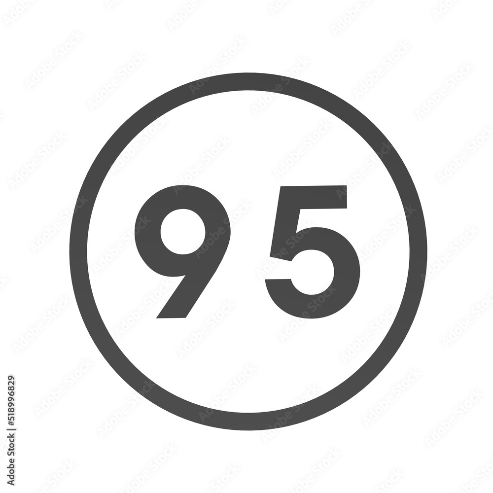 Gray number 95 in a circle on a white background. Numbers and numbers ...