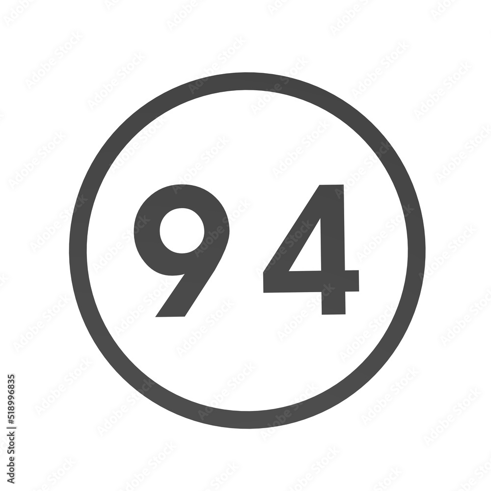 Gray number 94 in a circle on a white background. Numbers and numbers ...