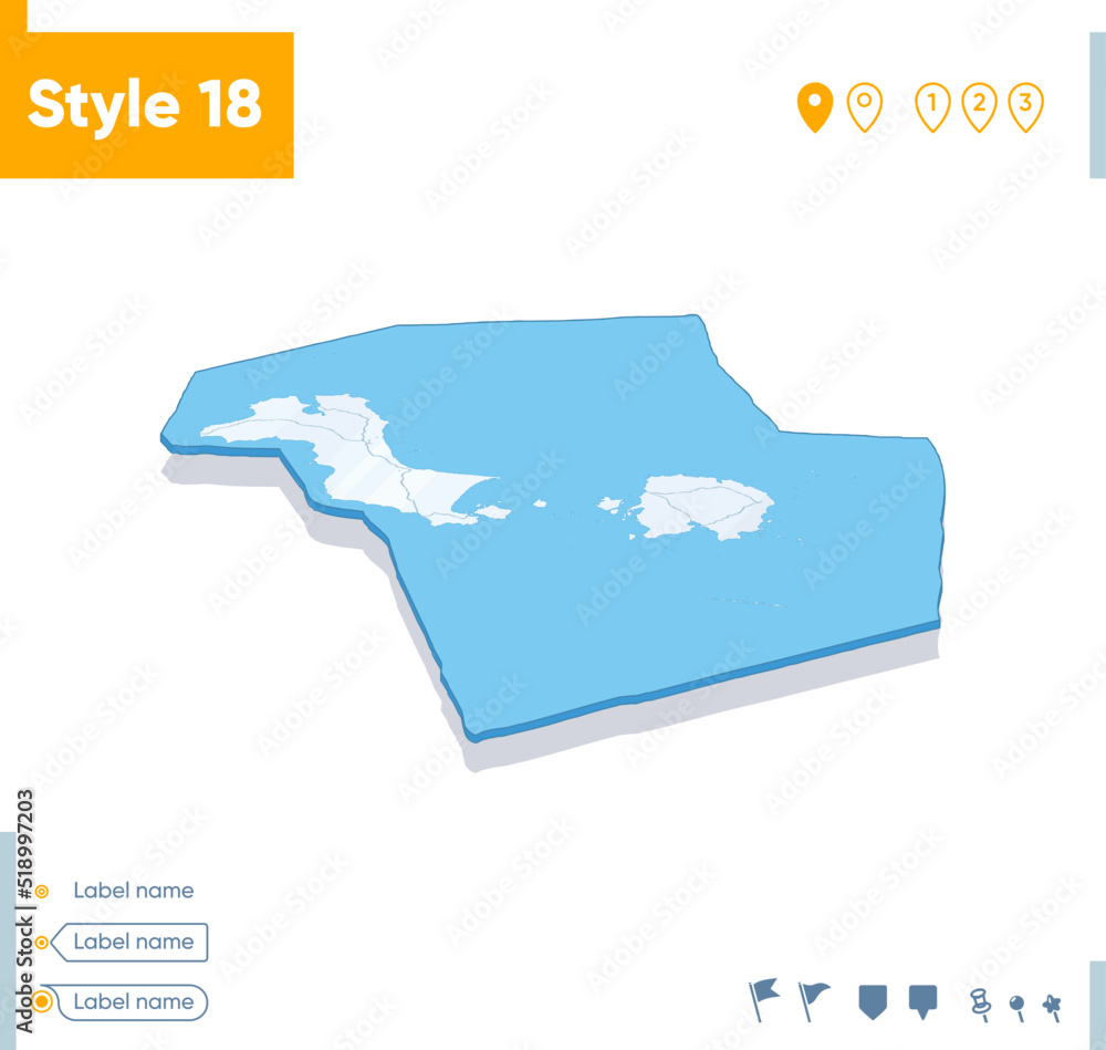Bangka Belitung Islands, Indonesia - 3d map on white background with ...