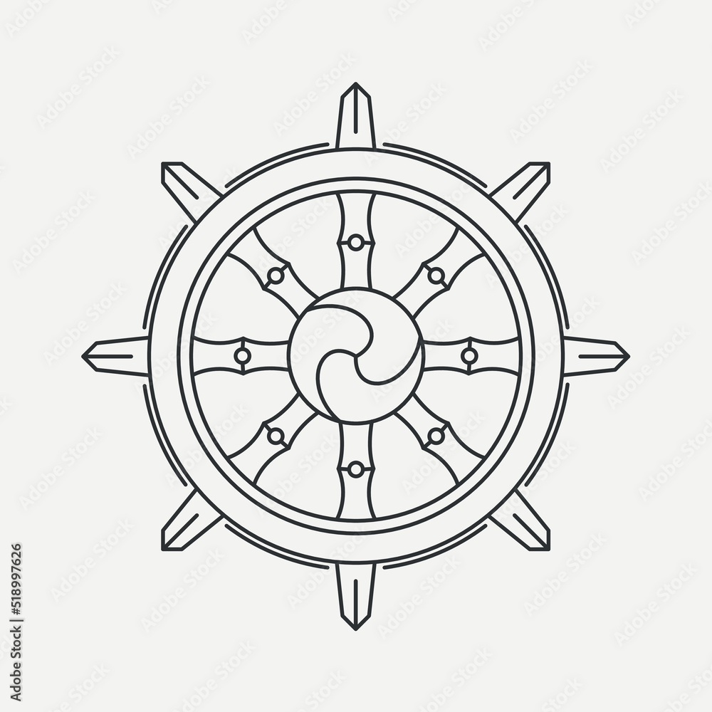Dharma Wheel symbol of Buddhism and Hinduism. Dharmachakra line art ...