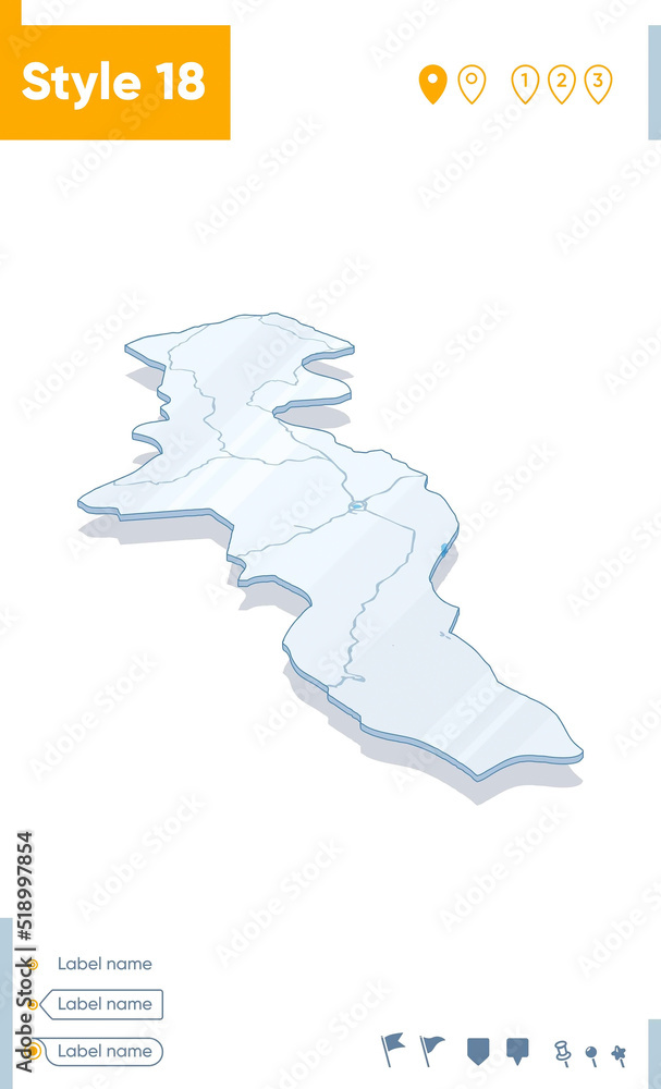 Ardabil, Iran - 3d map on white background with water and roads. Vector ...