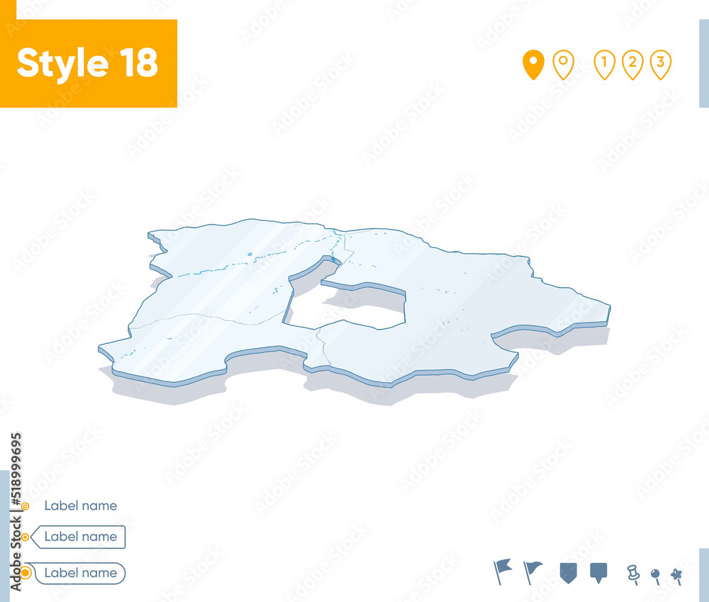 Selenge, Mongolia - 3d map on white background with water and roads ...