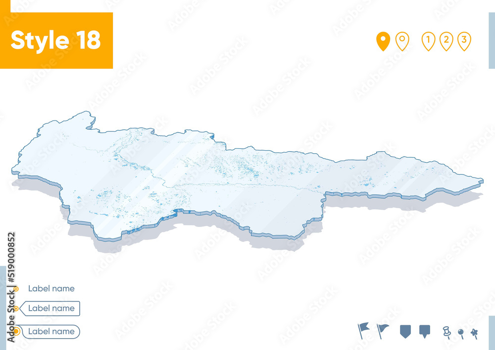 Khanty Mansi Autonomous Area, Russia - 3d map on white background with ...