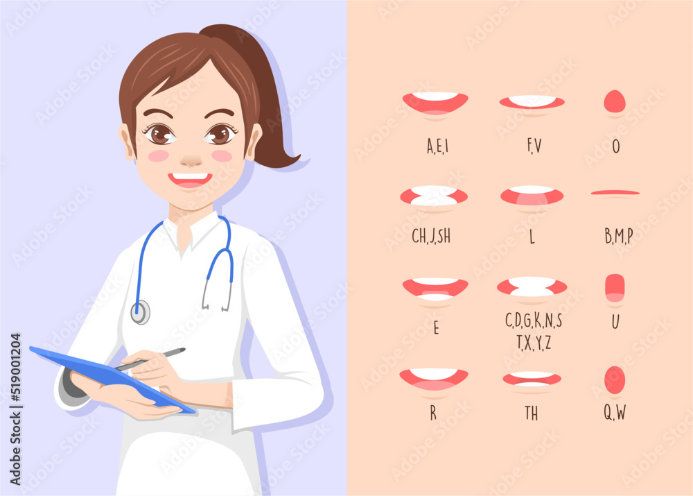 Female Doctor mouth animation. Phoneme mouth chart. Alphabet ...