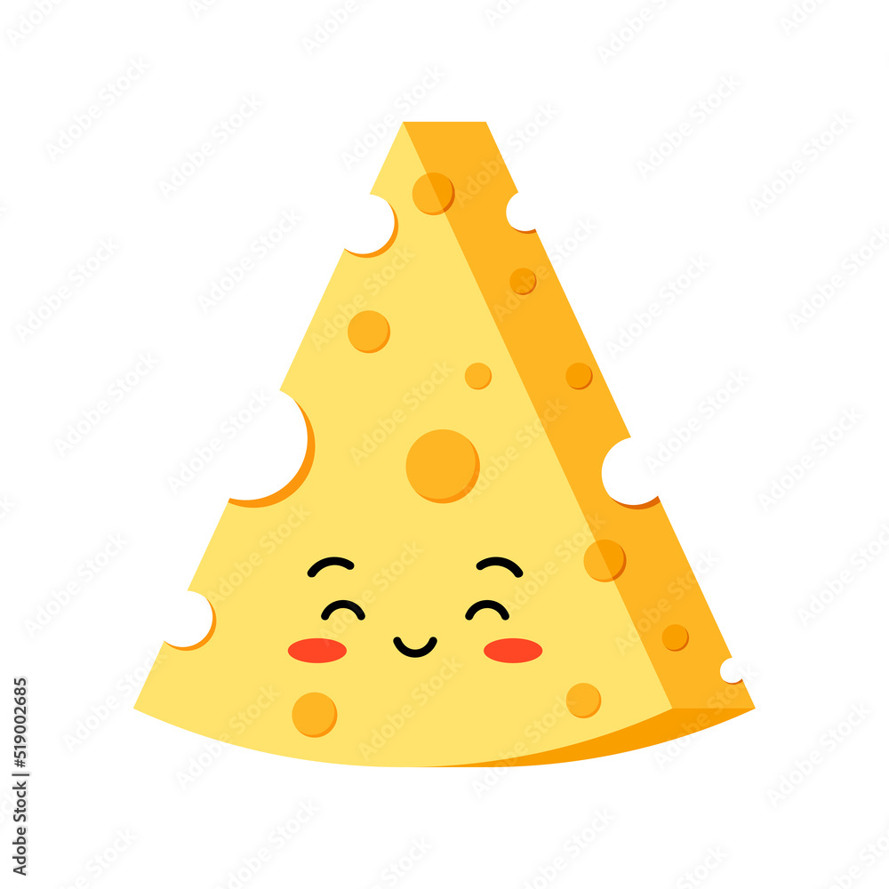 Triangle cheese with hole slice smiling emoji vector icon isolated on ...