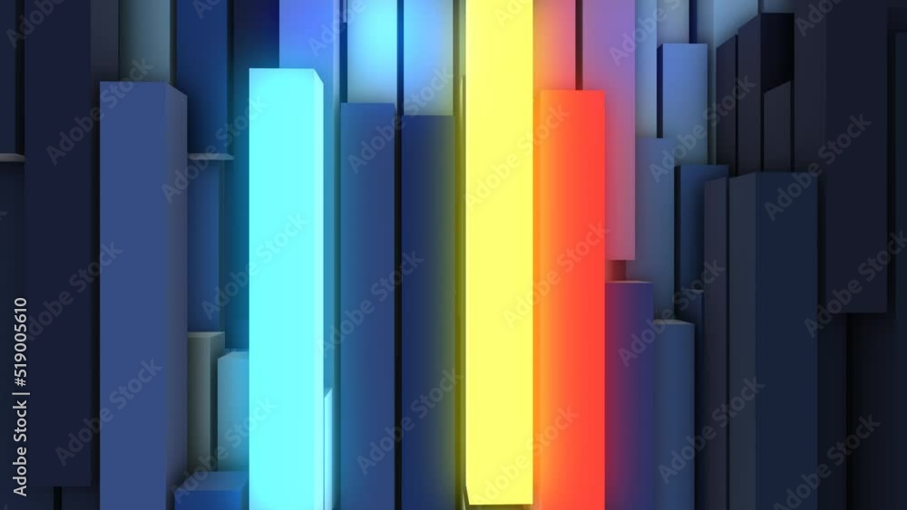 Animated modern background of glowing blocks. Luminescent 3d rectangles ...