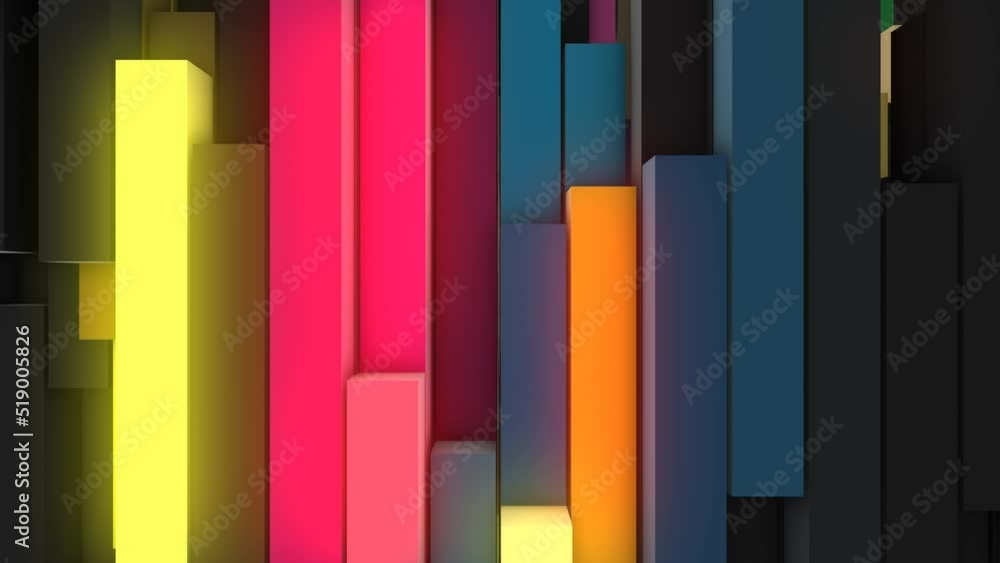 Animated modern background of glowing blocks. Luminescent 3d rectangles ...