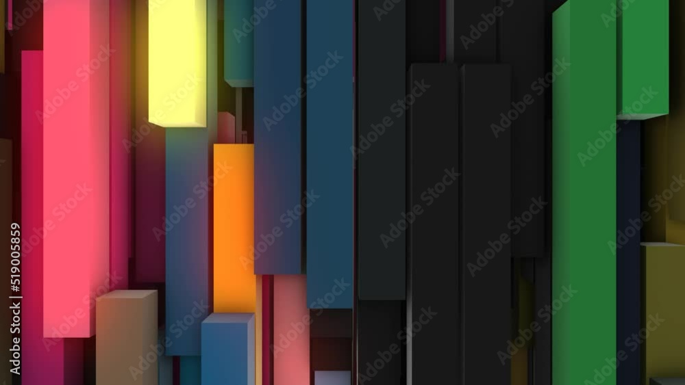 Animated modern background of glowing blocks. Luminescent 3d rectangles ...