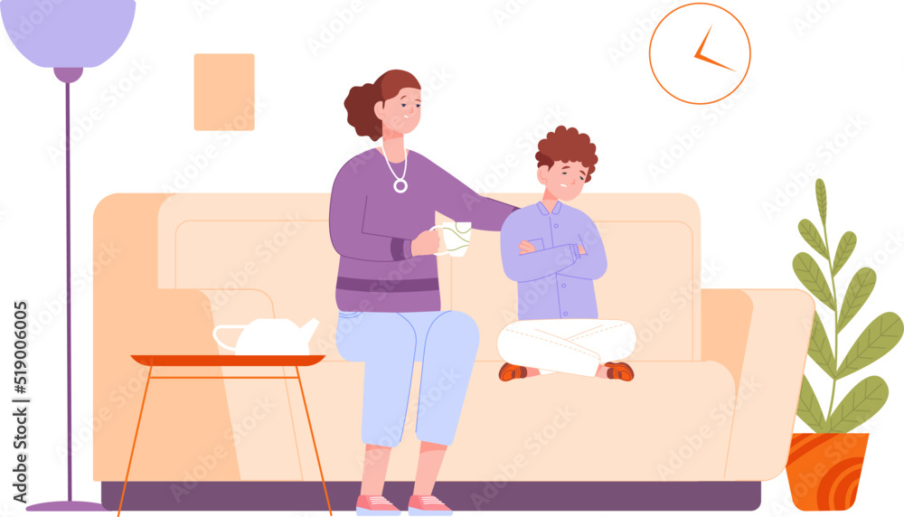 Mom And Boy Talking Cartoon