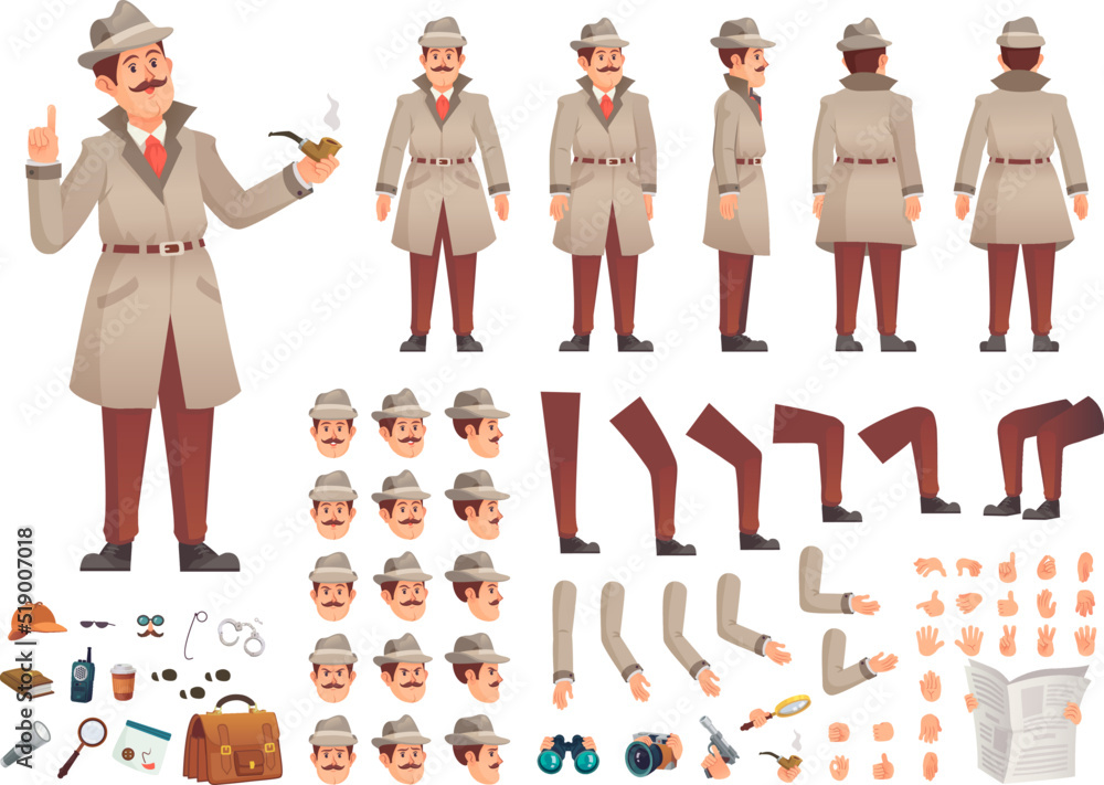 Detective character animation. Investigator cartoon characters creation ...