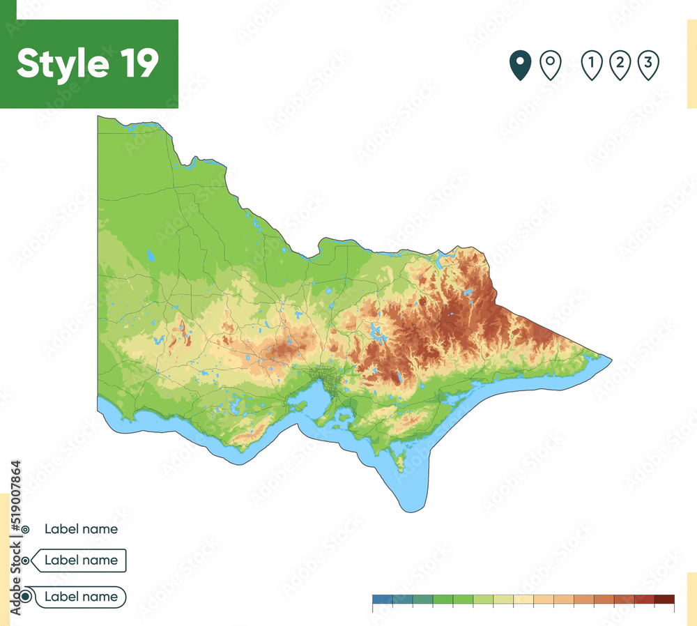 Victoria, Australia - high detailed physical map. Vector map. Dem map ...
