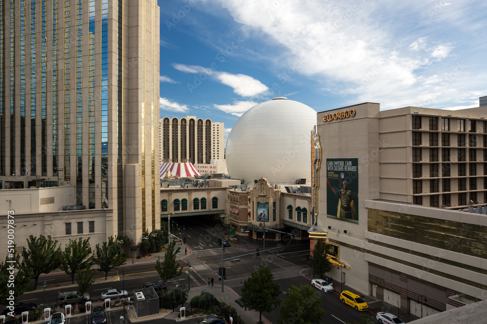 Silver Legacy dome and entrance. Eldorado building is on a foreground ...