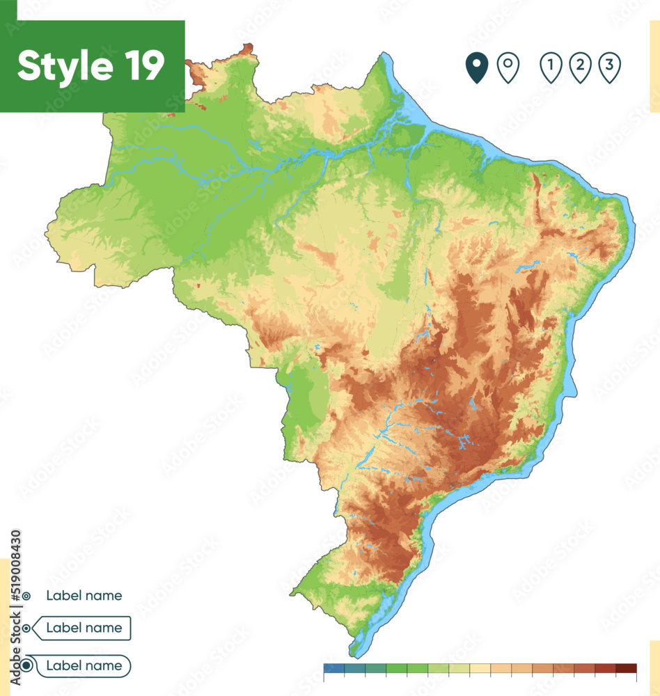 Brazil - high detailed physical map. Vector map. Dem map. Stock Vector ...