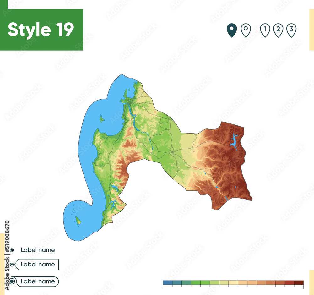 Biobio, Chile - high detailed physical map. Vector map. Dem map. Stock ...