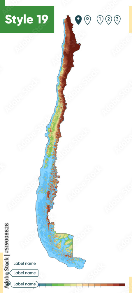 Chile - high detailed physical map. Vector map. Dem map. Stock Vector ... Chile - high detailed physical map. Vector map. Dem map. Stock Vector ...
