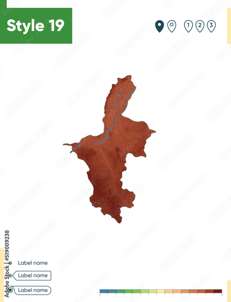 Ningxia, China - high detailed physical map. Vector map. Dem map. Stock ...