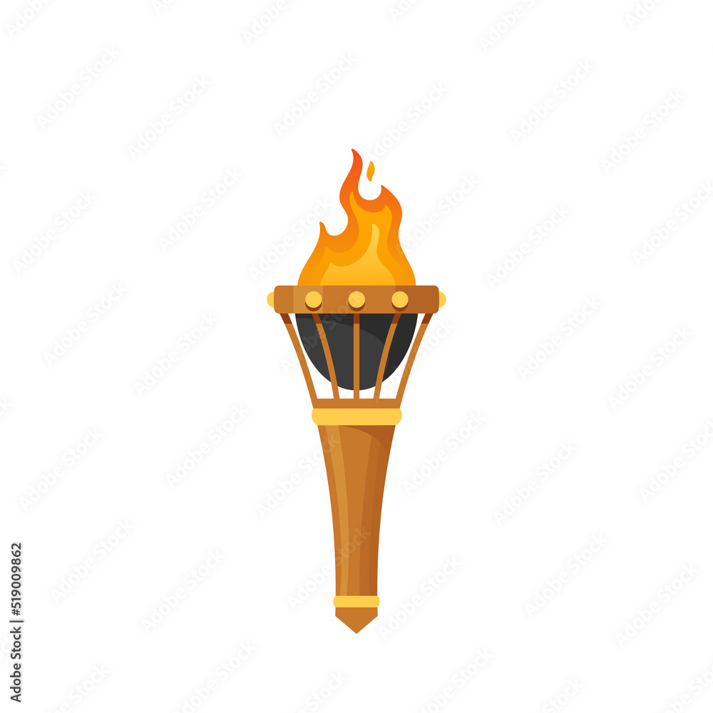 Cartoon Medieval Torch With Burning Fire Game Asset. Illumination In ...