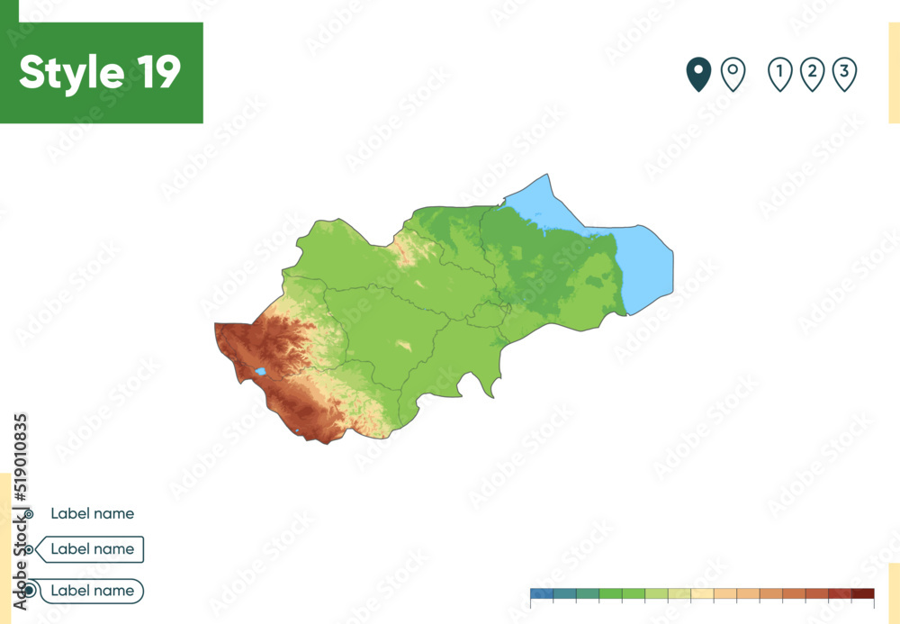 Jambi, Indonesia - high detailed physical map. Vector map. Dem map ...