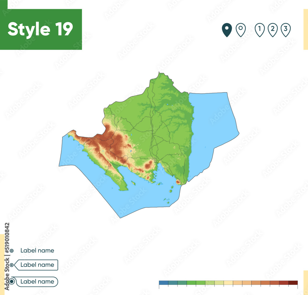 Lampung, Indonesia - high detailed physical map. Vector map. Dem map ...