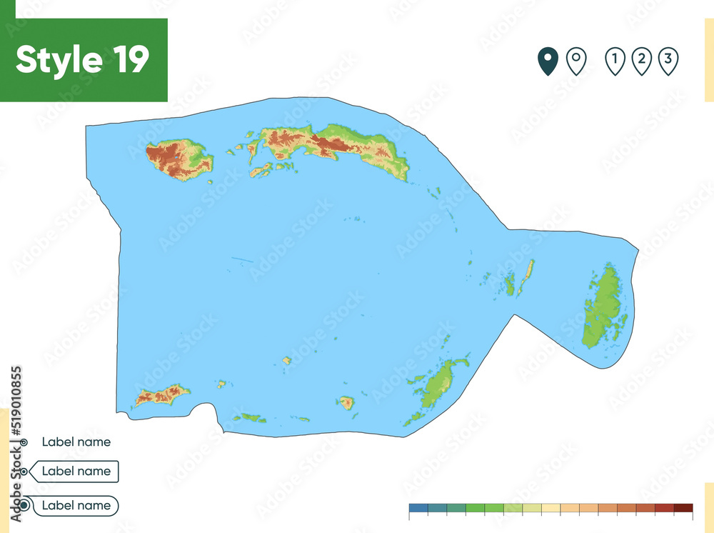 Maluku, Indonesia - high detailed physical map. Vector map. Dem map ...
