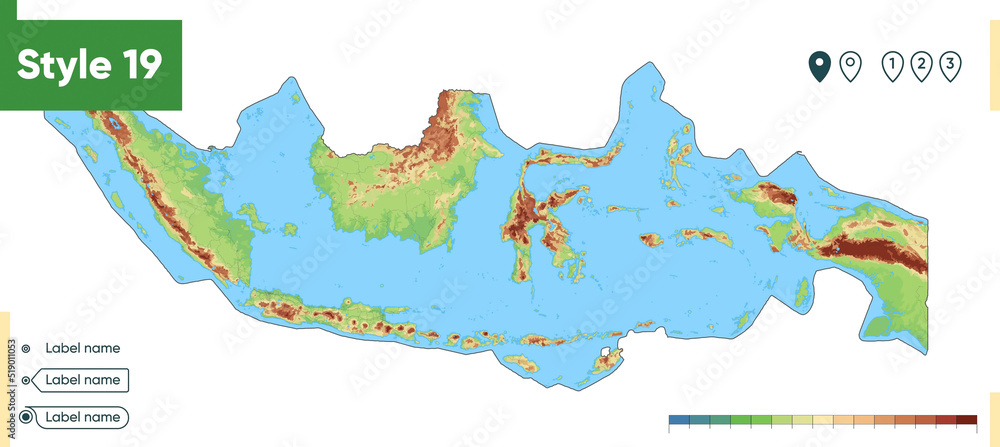 Indonesia - high detailed physical map. Vector map. Dem map. Stock Vector | Adobe Stock