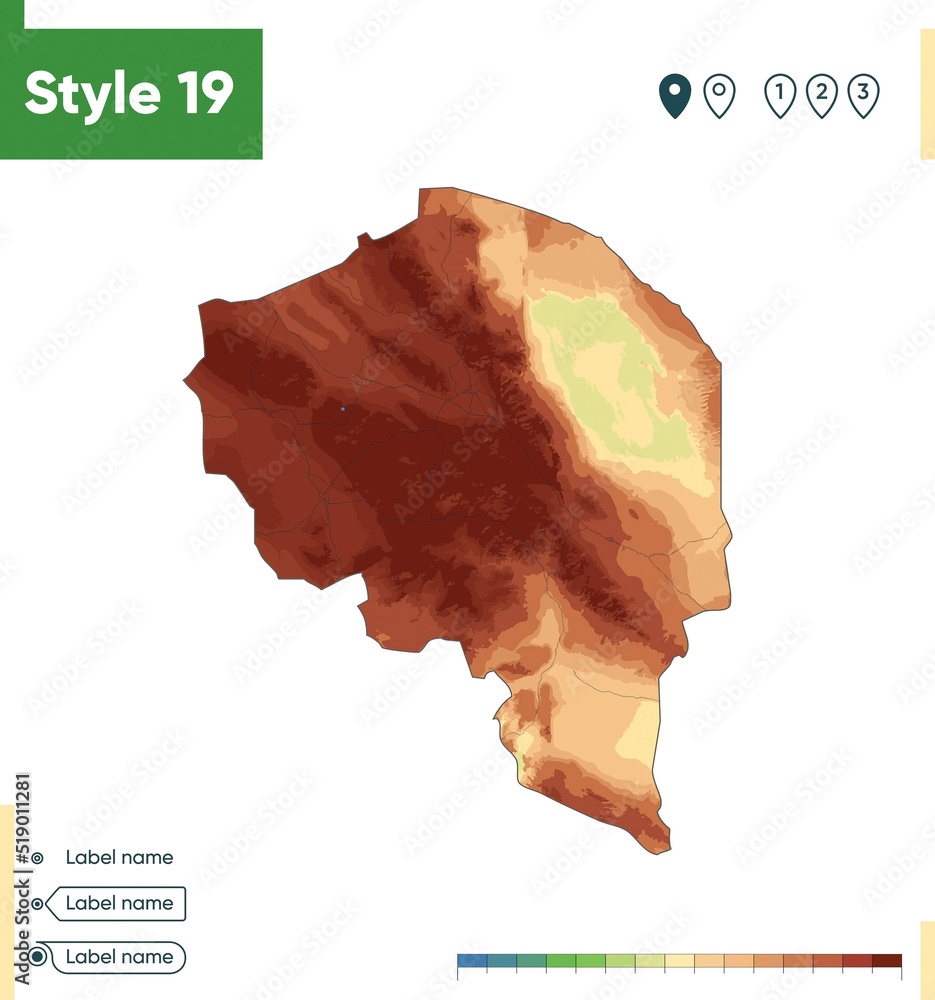 Kerman, Iran - high detailed physical map. Vector map. Dem map. Stock ...