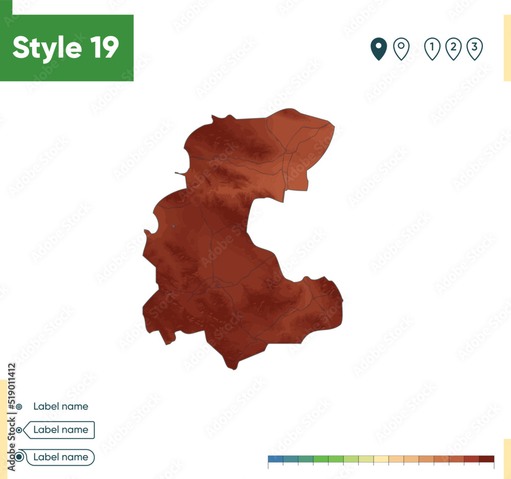 Markazi, Iran - high detailed physical map. Vector map. Dem map. Stock ...