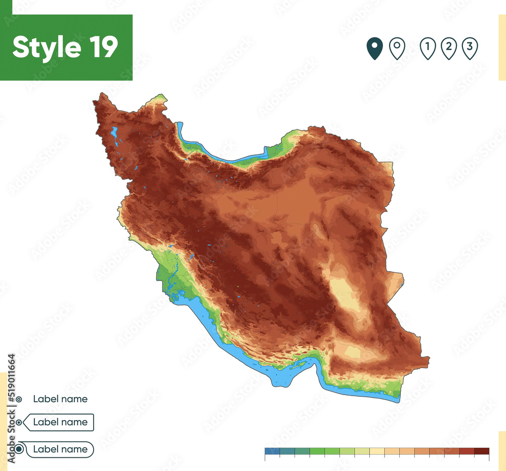 Iran - high detailed physical map. Vector map. Dem map. Stock Vector ...