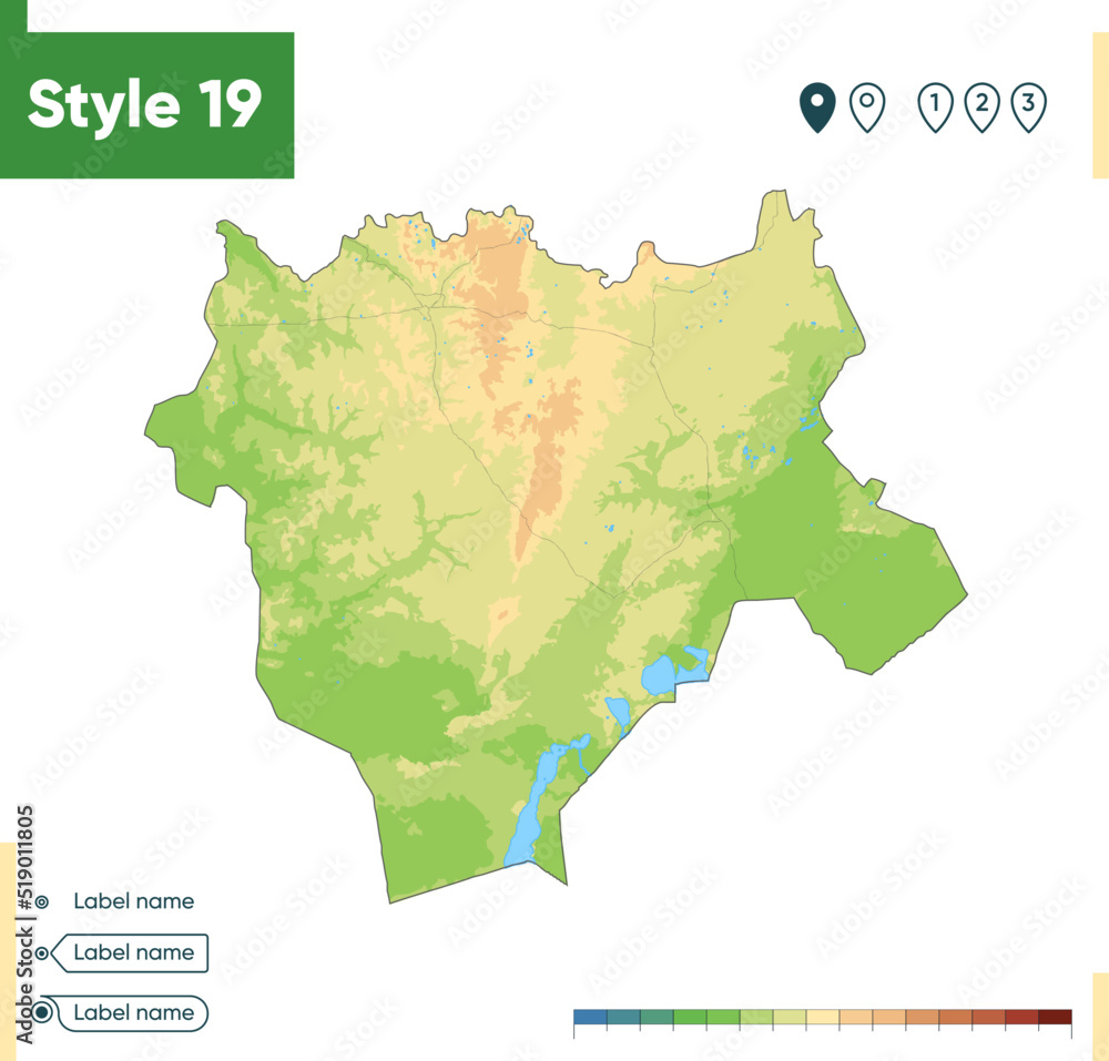 Aktobe, Kazakhstan - high detailed physical map. Vector map. Dem map ...