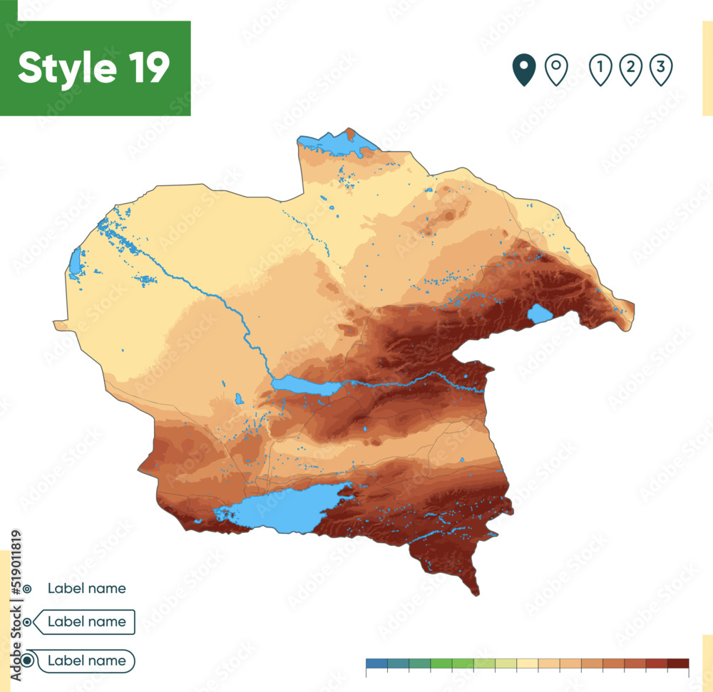 Almaty, Kazakhstan - high detailed physical map. Vector map. Dem map ...