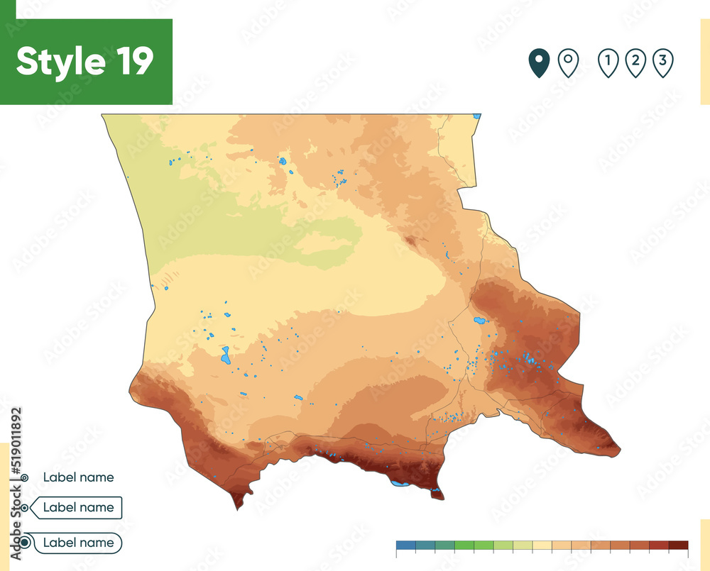 Jambyl, Kazakhstan - high detailed physical map. Vector map. Dem map ...