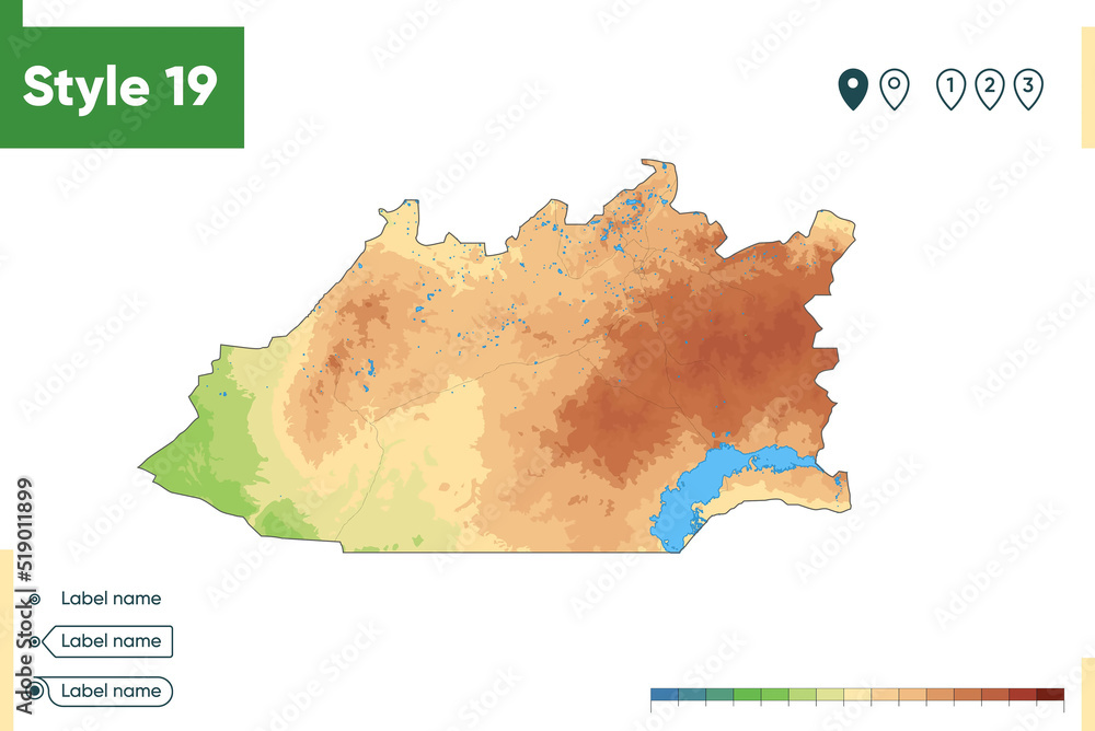 Karaganda, Kazakhstan - high detailed physical map. Vector map. Dem map ...