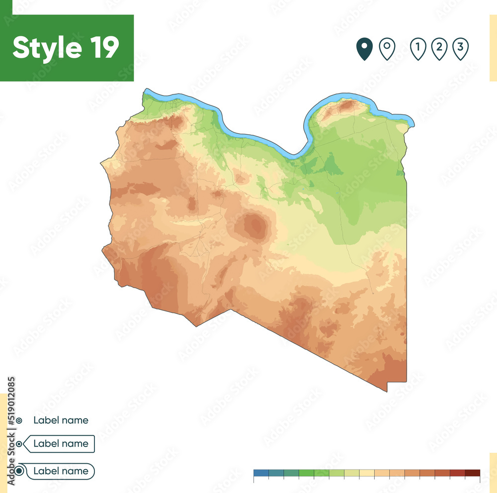 Libya - high detailed physical map. Vector map. Dem map. Stock Vector ...