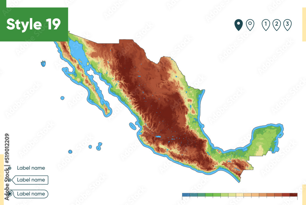 Mexico - high detailed physical map. Vector map. Dem map. Stock Vector ...