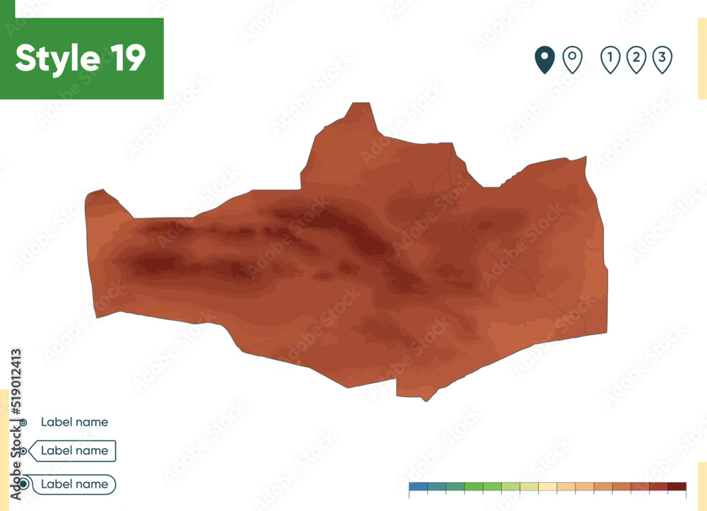 Omnogovi, Mongolia - high detailed physical map. Vector map. Dem map ...