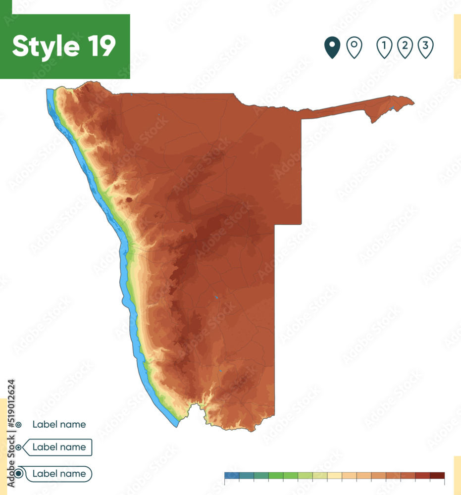 Namibia - high detailed physical map. Vector map. Dem map. Stock Vector ...