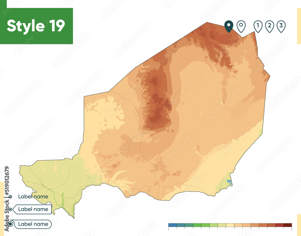 Niger - high detailed physical map. Vector map. Dem map. Stock Vector ...