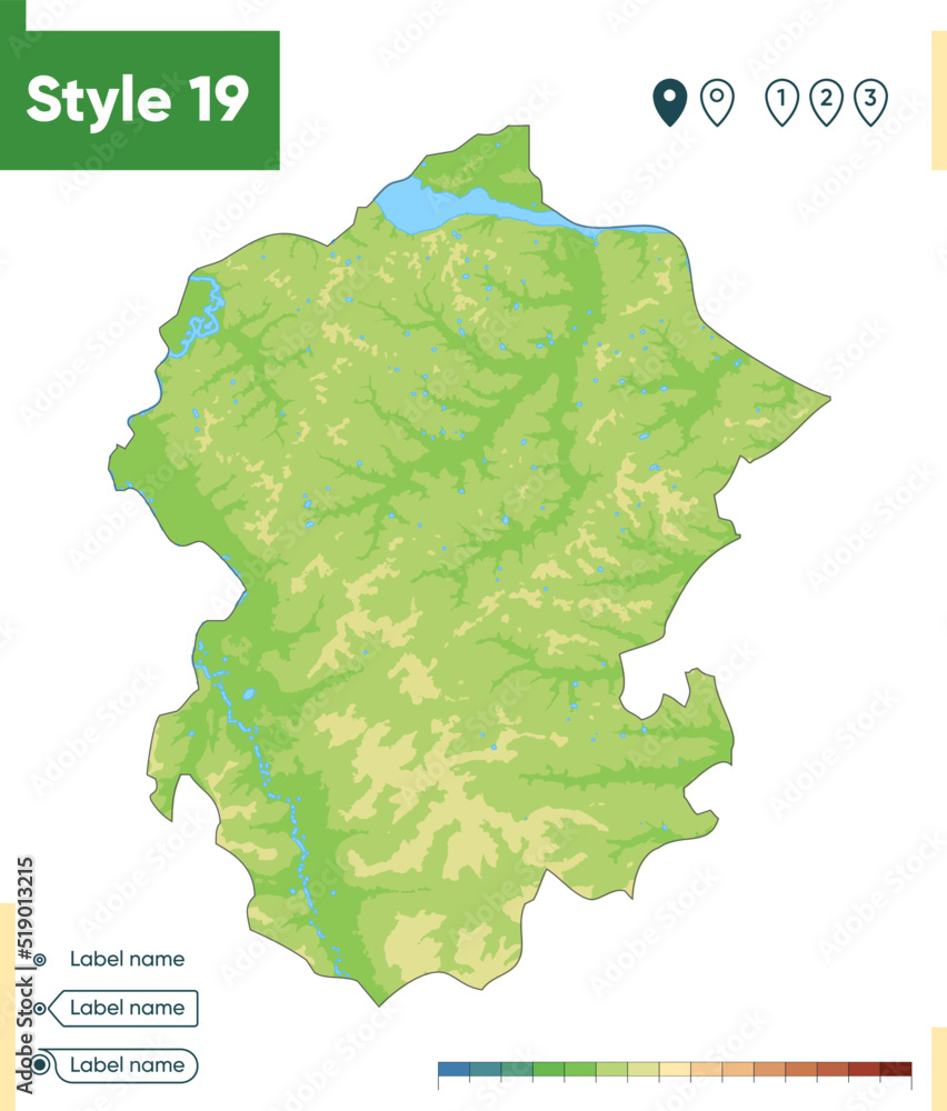 Chuvash Republic, Russia - high detailed physical map. Vector map. Dem ...